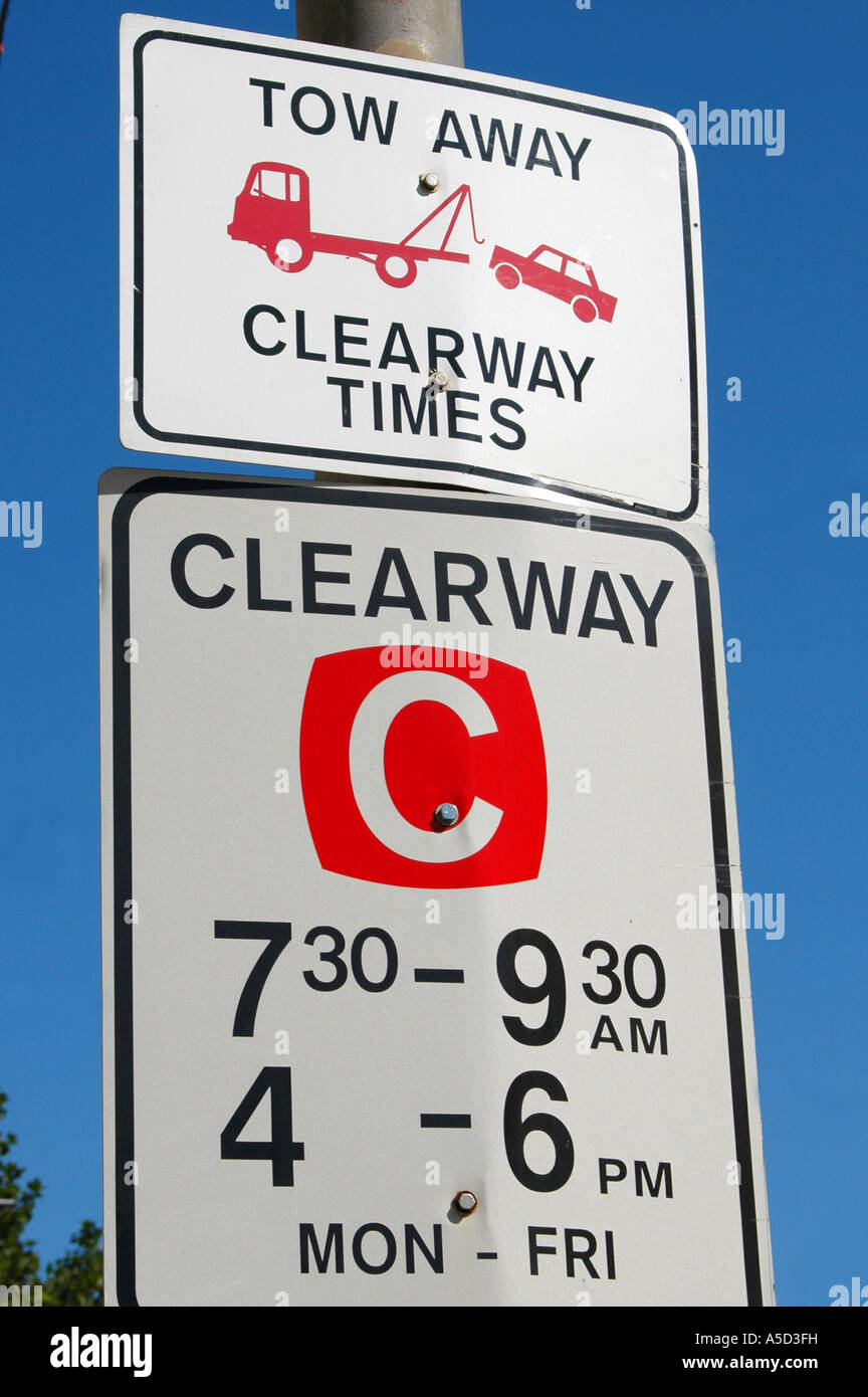 Clearway and Tow away zone sign Stock Photo - Alamy