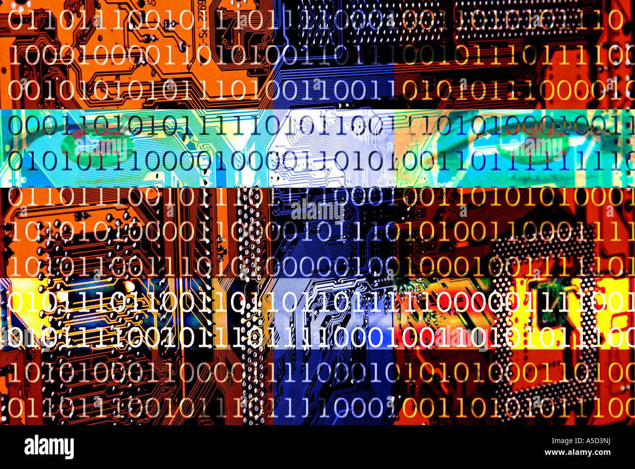 Computer motherboard with human eyes and binary code band abstract ...