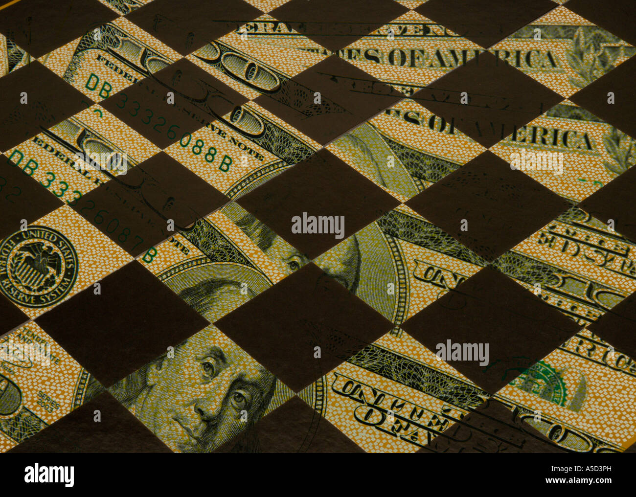 Chess board with US dollar money overlay Abstract decision making ...