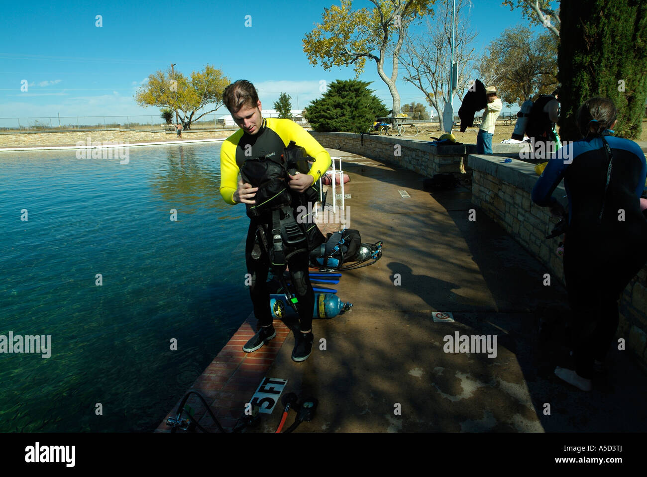 Diver ready to go to dive in Balmorhea state park in Texas Stock Photo ...