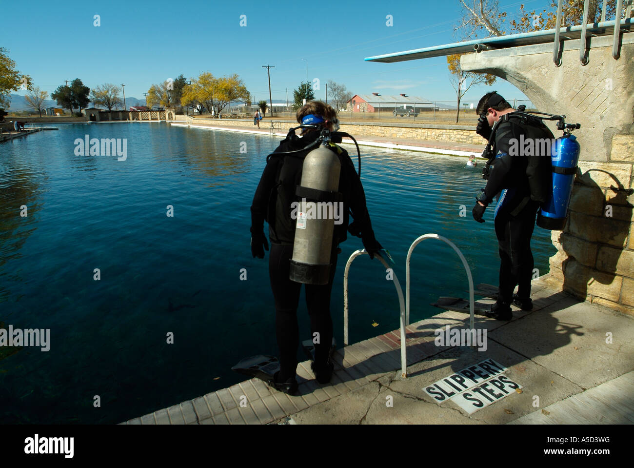 Divers ready to jump in Balmorhea state park in Texas Stock Photo - Alamy