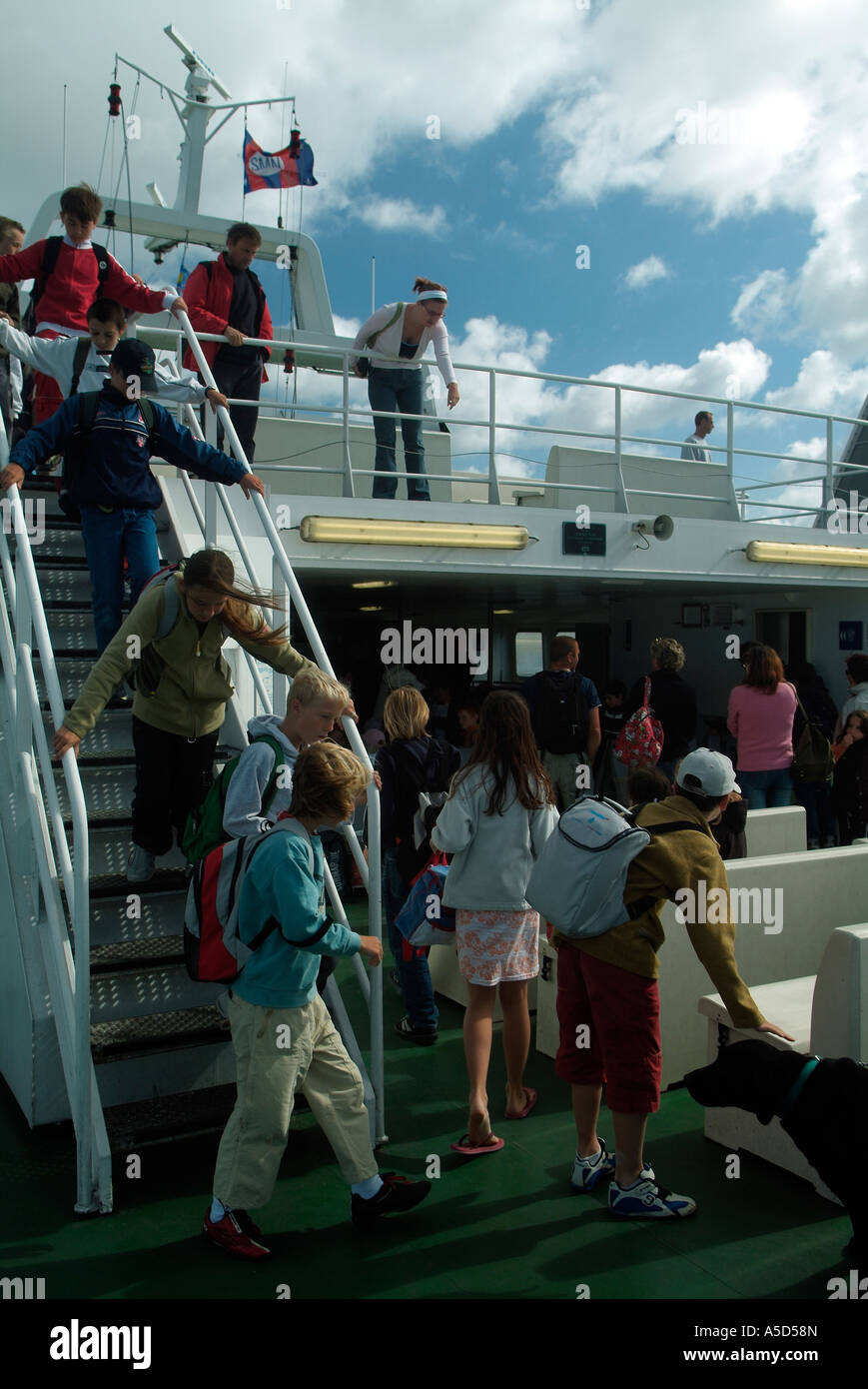 People going down from a ferry boat in Quiberon Stock Photo - Alamy