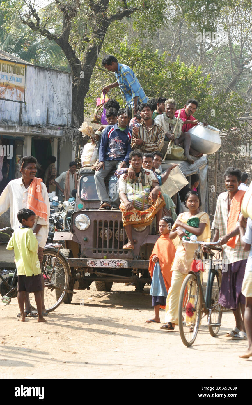 Over loaded ancient jeep in a market,Desia Kondh tribal area of North ...