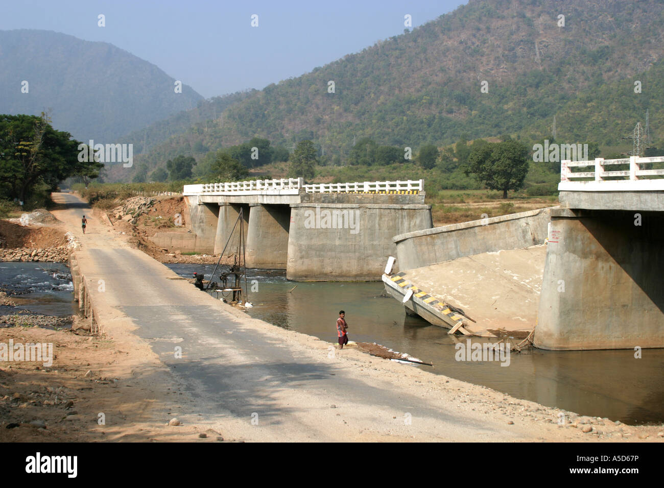 Flood damaged bridge in Orissa India Stock Photo - Alamy