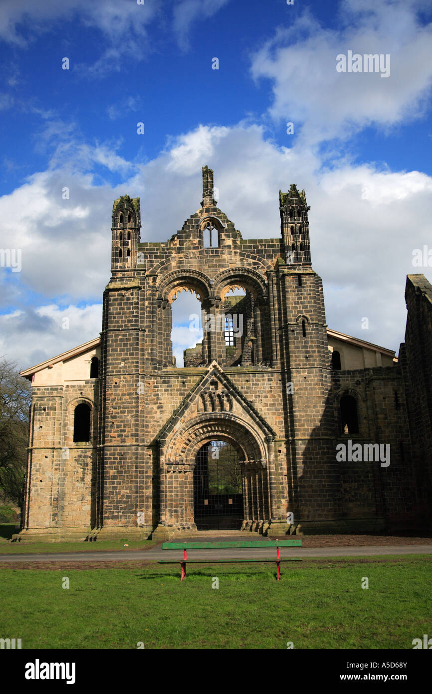 The ruins of Kirkstall Abbey against a blue sky Stock Photo - Alamy