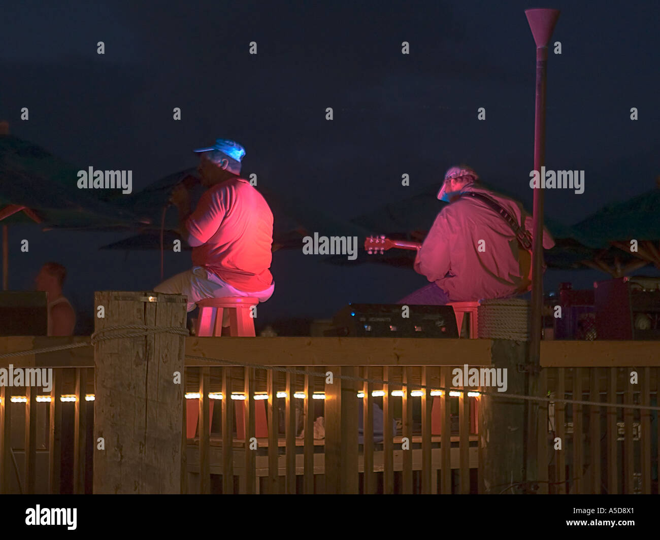 Two singers performing at a beachside bar in Key West Florida Stock ...