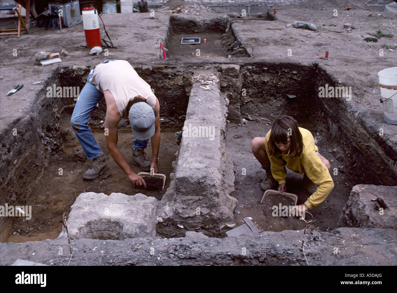 Student archaeologists digging at an excavation in St Augustine Florida ...