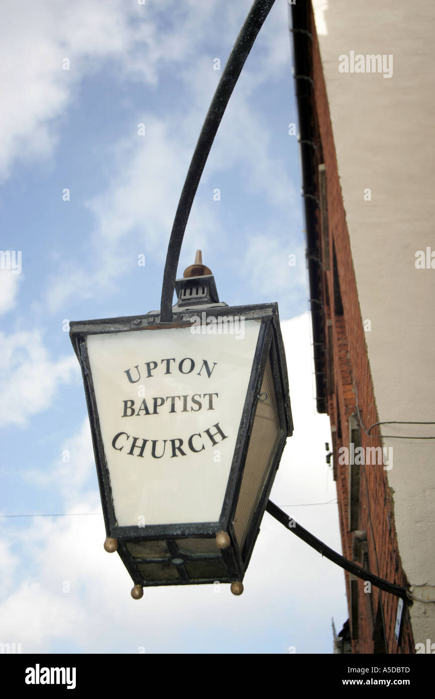 Old fashioned sign outside the Baptist Church in Upton Upon Severn ...