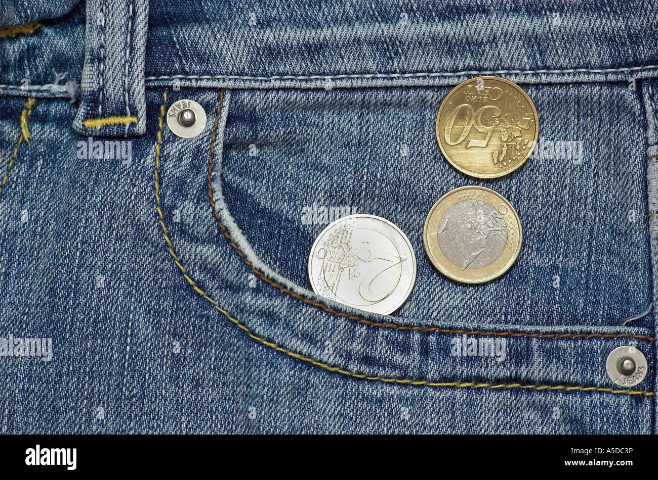 Euro Coins In Pocket Stock Photo - Alamy