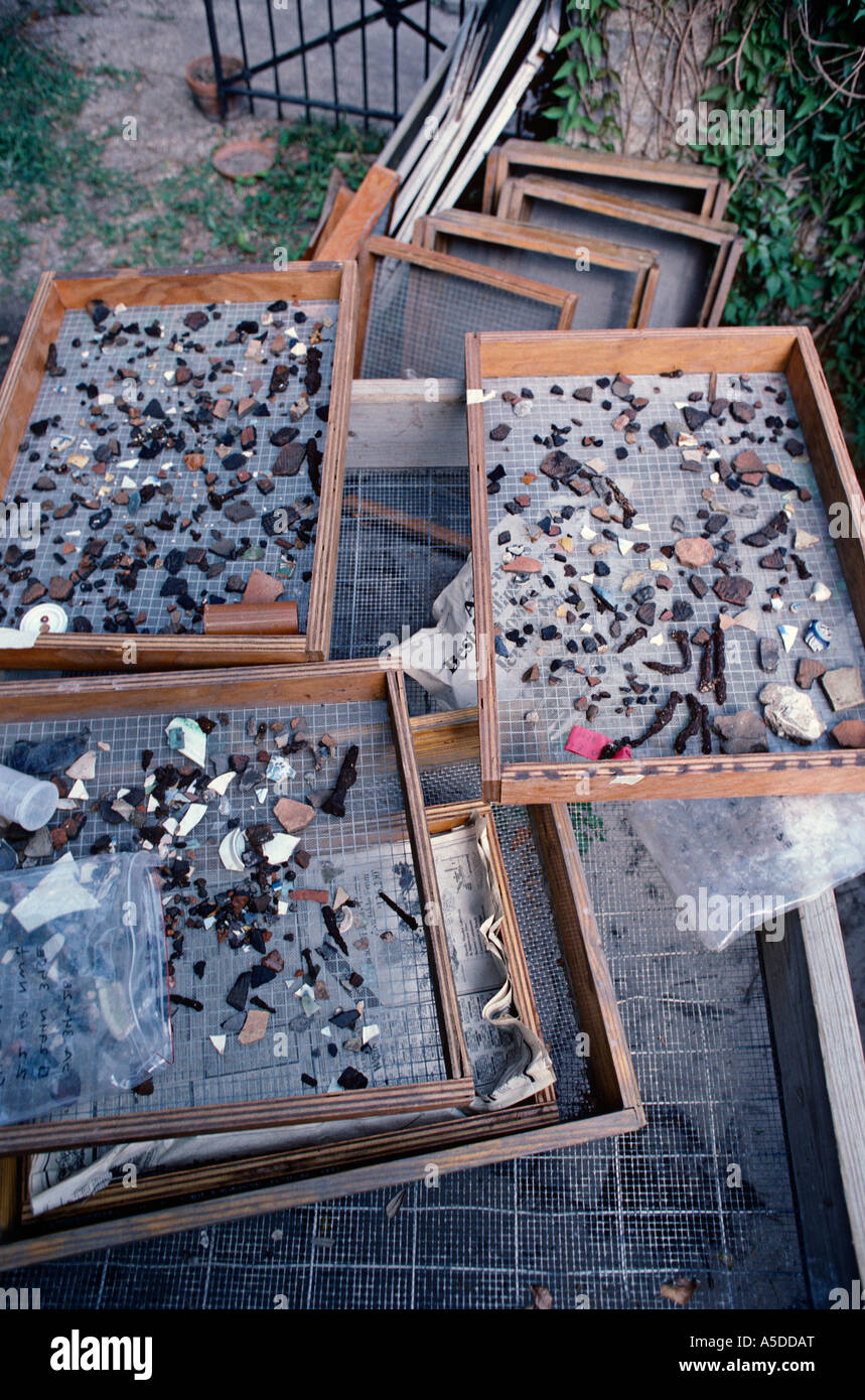 Drying screens of artifacts at an archaeological excavation Stock Photo ...
