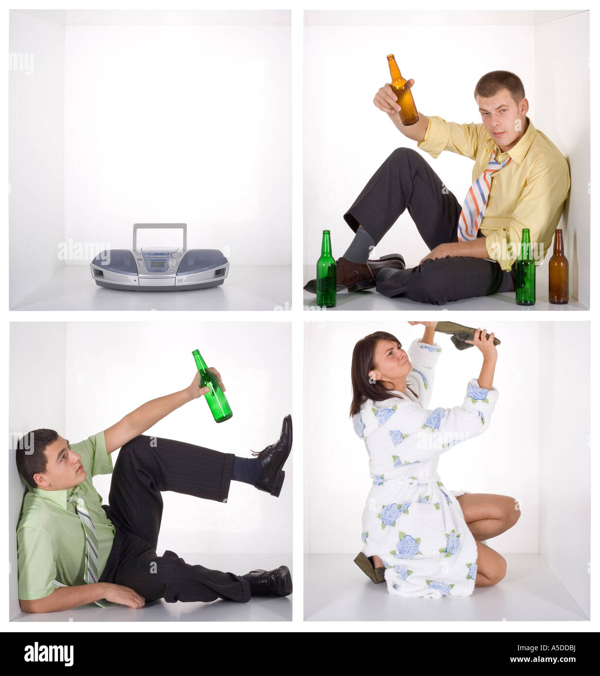 noisy party in the cubes two businessmen and angry woman Stock Photo ...