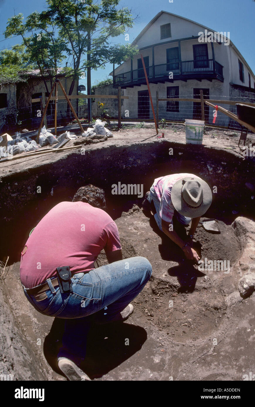 Student archaeologists digging at an excavation in St Augustine Florida ...
