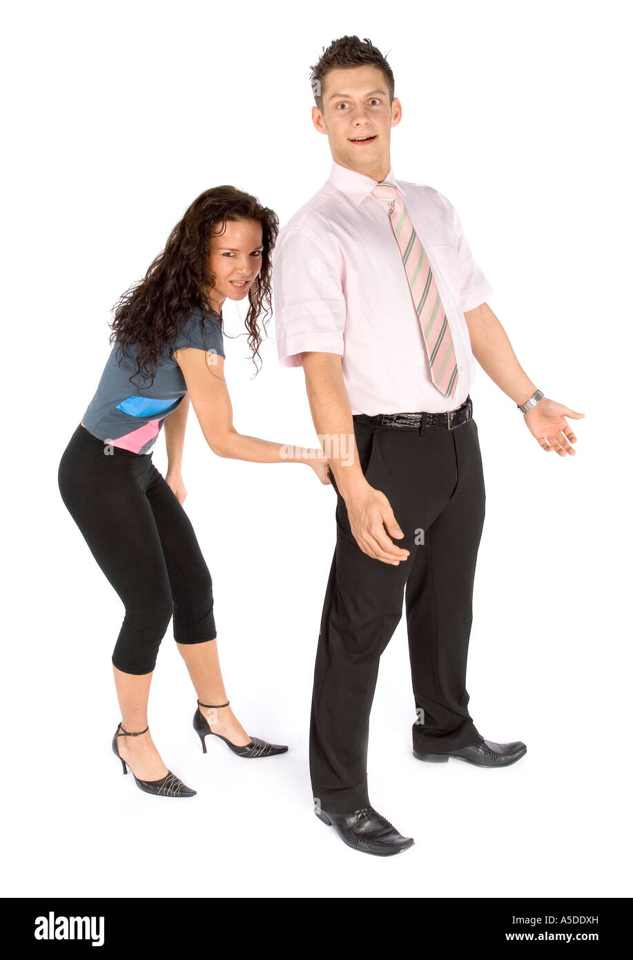 man s seduction bottom pinch white background Stock Photo - Alamy