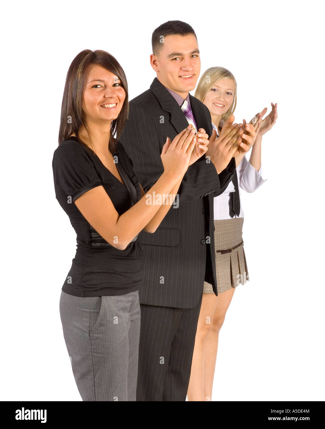 Applause of group of standing business people Isolated on white in ...