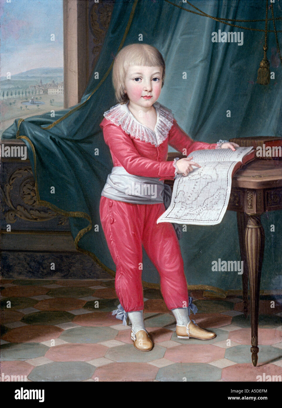 Painting of boy with map Stock Photo - Alamy
