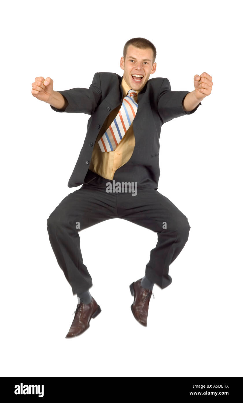 isolated happy jumping businessman Stock Photo - Alamy