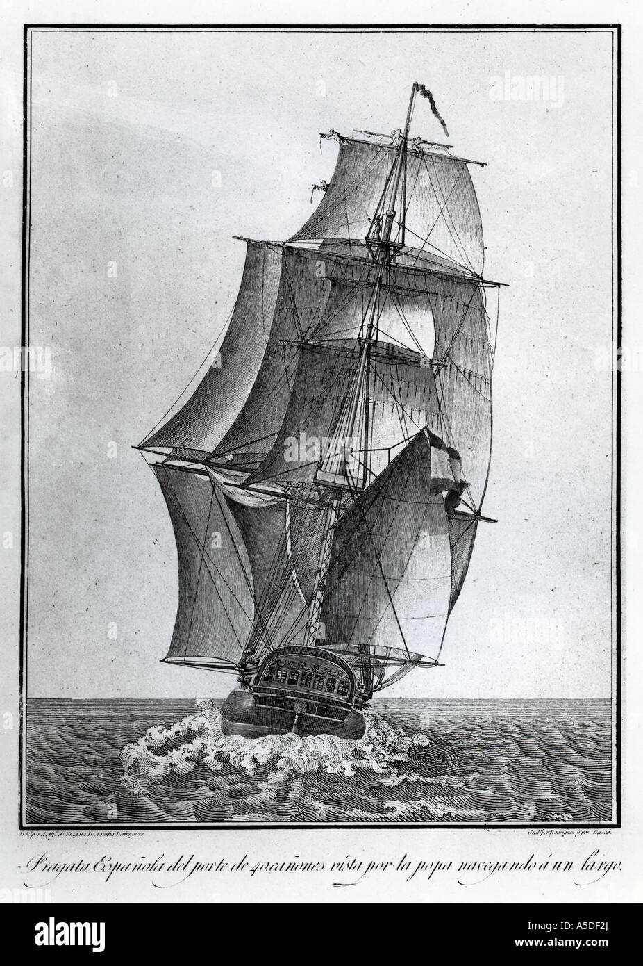 Engraving of a sailing ship engraving hi-res stock photography and ...