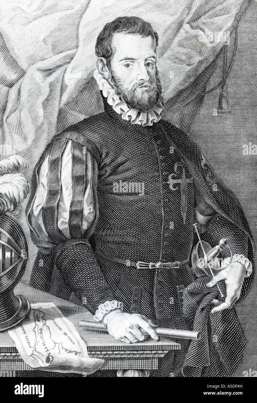 Engraved portrait of Spanish explorer Pedro Menendez Stock Photo - Alamy