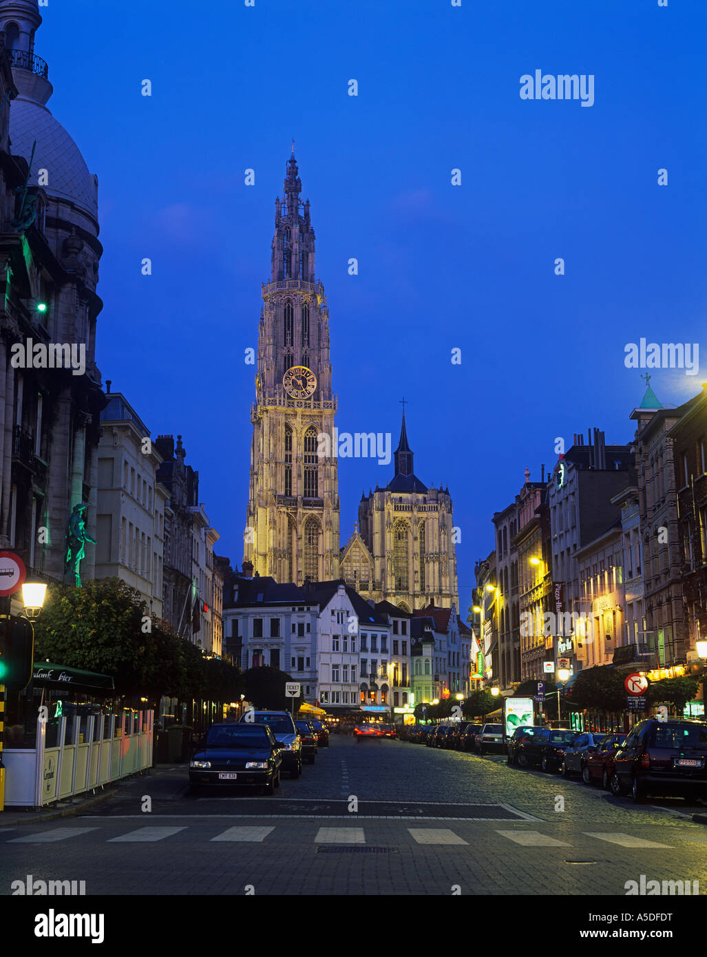 Cathedral at night Suikerrui Antwerp Belgium Stock Photo - Alamy