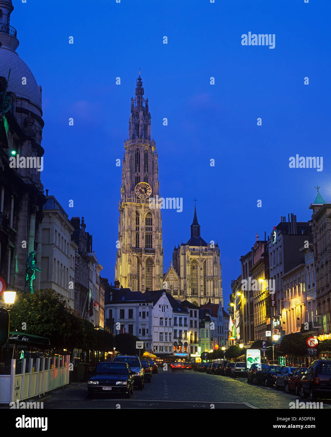 Cathedral at night Suikerrui Antwerp Belgium Stock Photo - Alamy