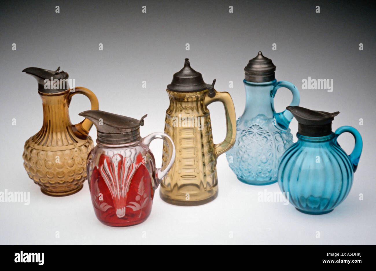 Antique glass syrup pitchers Stock Photo - Alamy