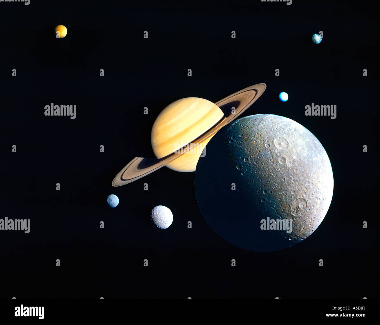 Saturn With Moons Stock Photo - Alamy