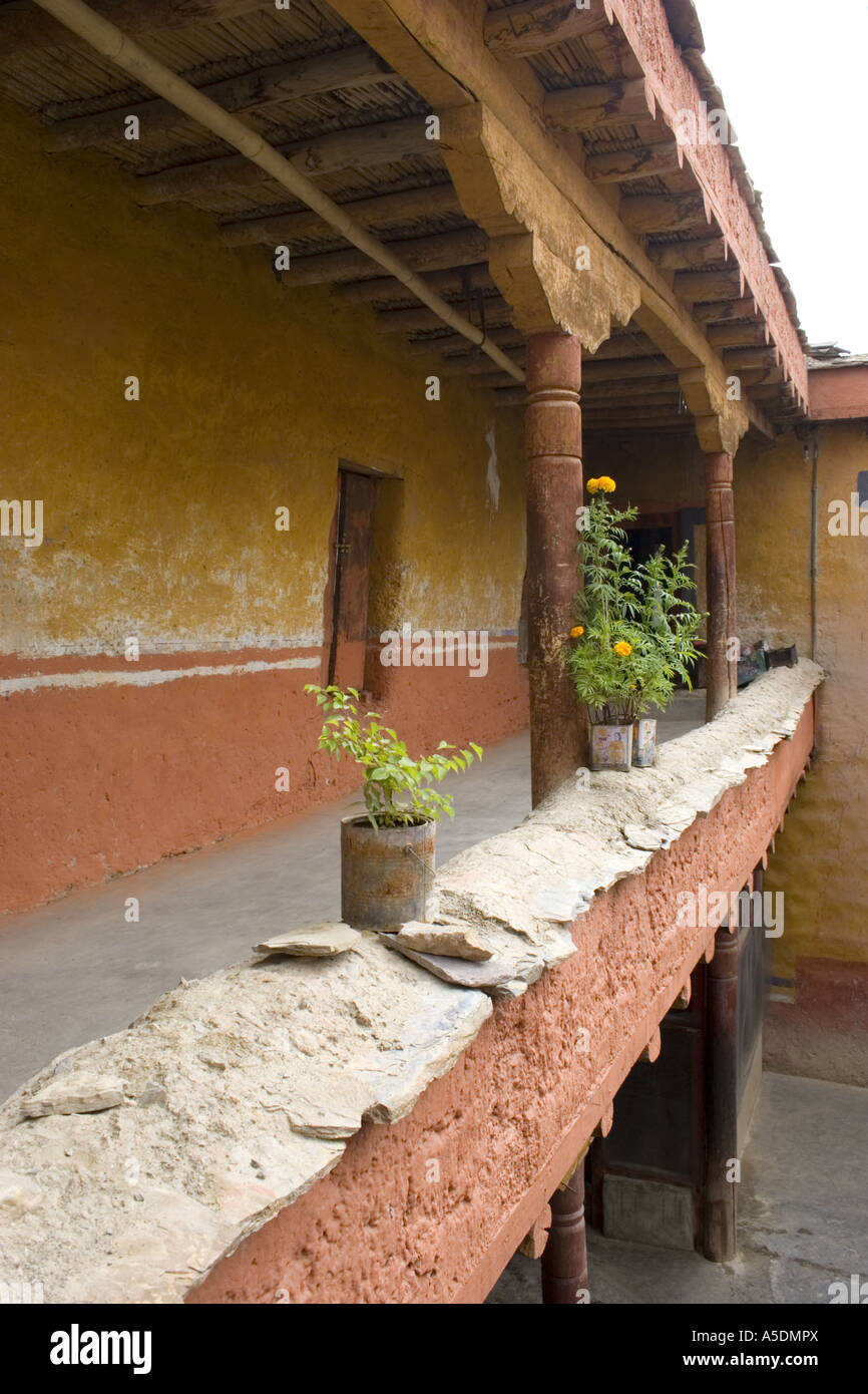 Balustrade inside the tibetan monastery of Lamayuru in the Himalayan ...