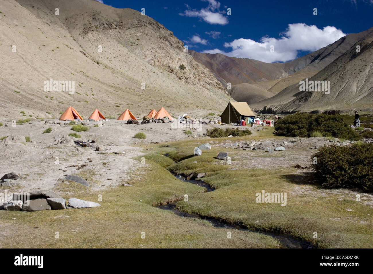 Tent camp during trek in the Himalayan region of Ladakh, India Stock ...