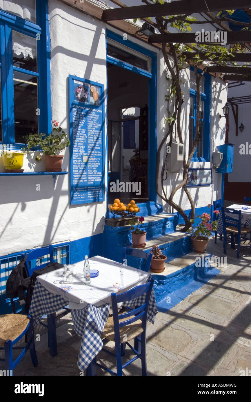 Greek terrace on the greek and sunny island Samos Stock Photo - Alamy