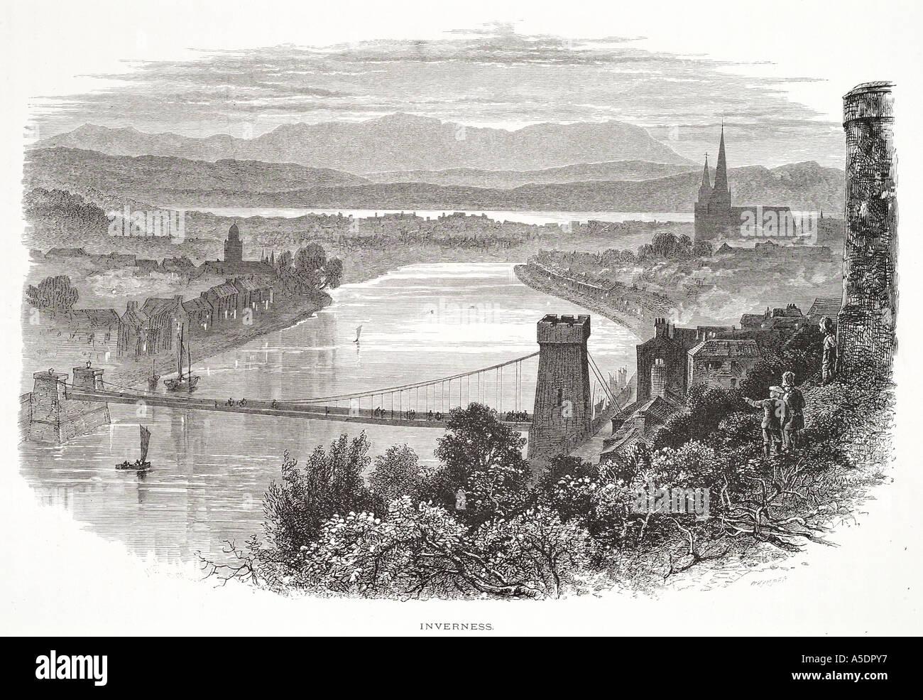 Inverness river bridge royal burgh valley span suspension church ...