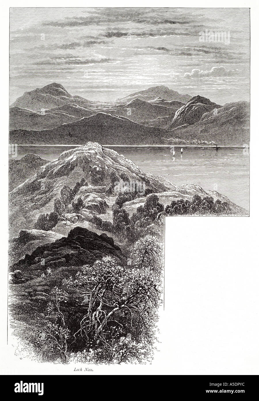 loch ness Dromnadrochit Highlands water deep mountain valley hill ...