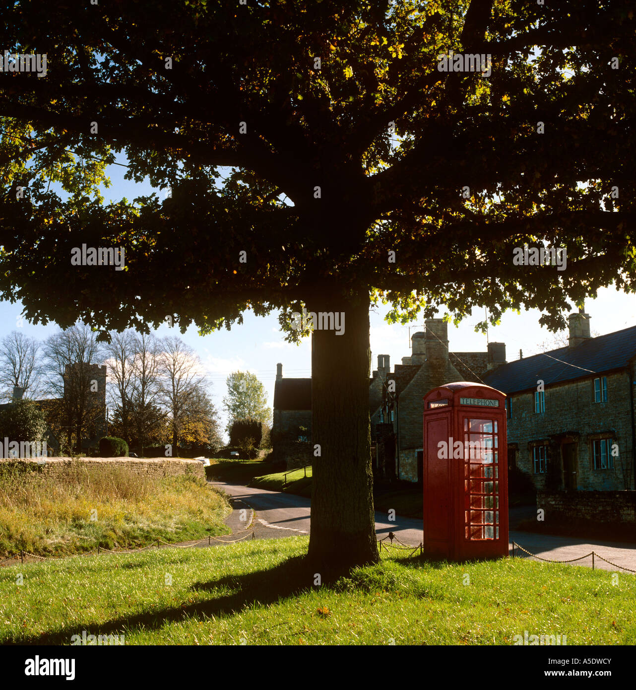 UK Gloucestershire Cotswolds Windrush village and K6 phone box Stock ...