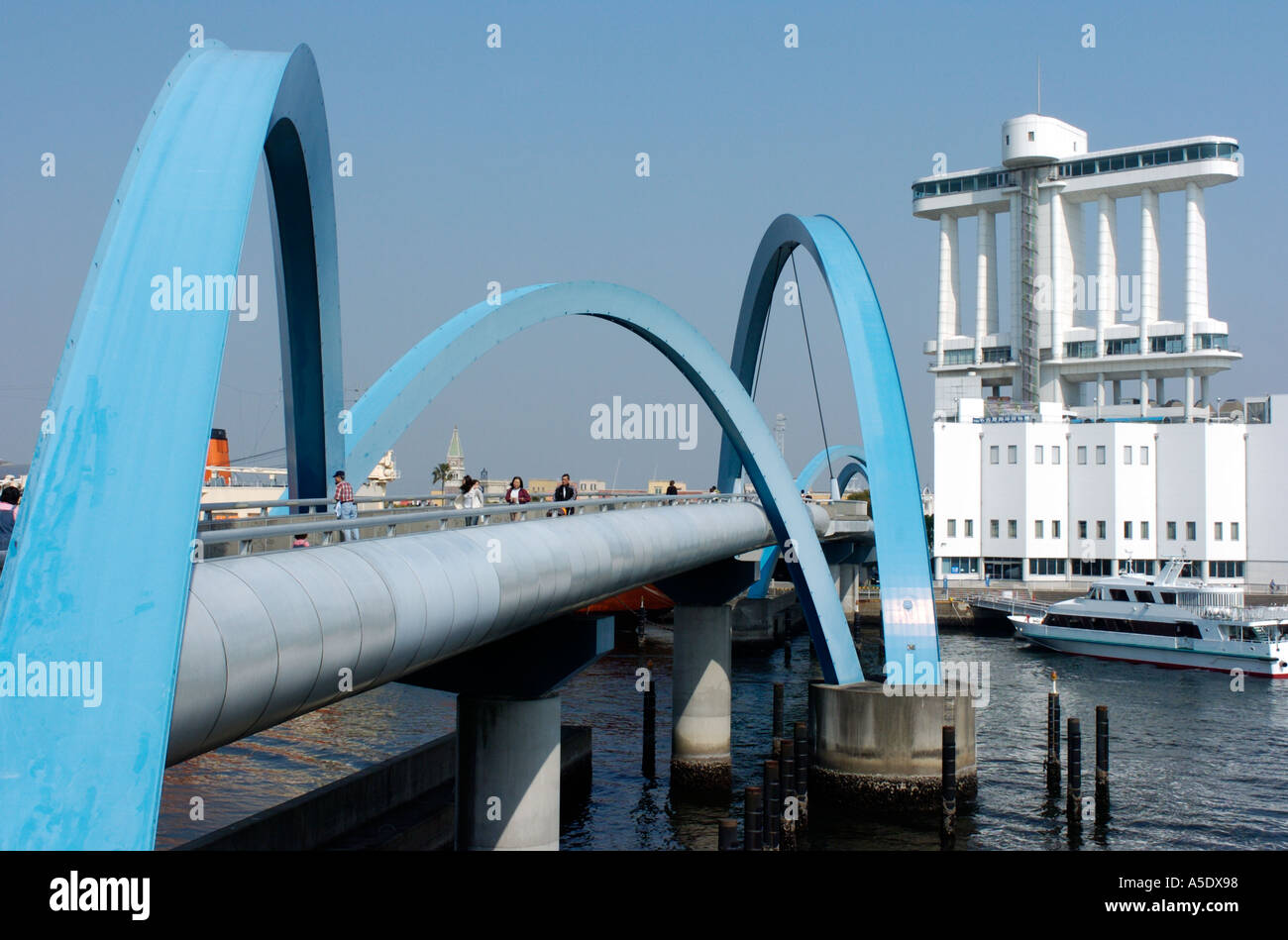 Blue Port Bridge and Nagoya Port building and Marine Museum in Nagoya ...