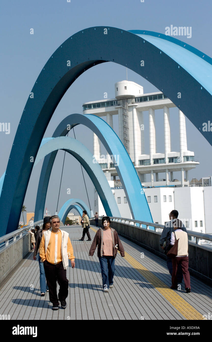 Blue Port Bridge and Nagoya Port building and Marine Museum in Nagoya ...