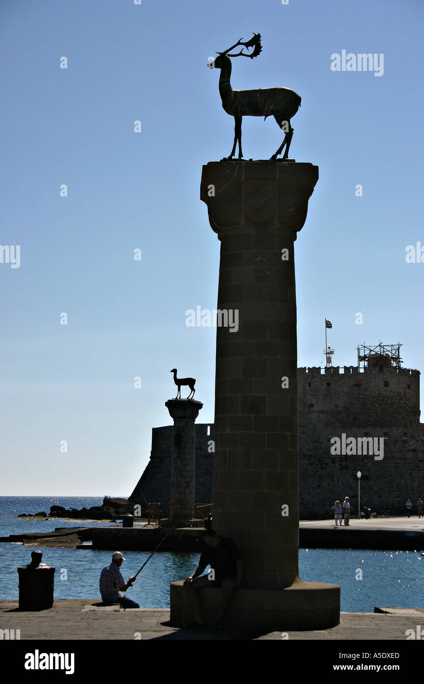 Stag and doe statues in Rhodes harbour that mark the site of the ...