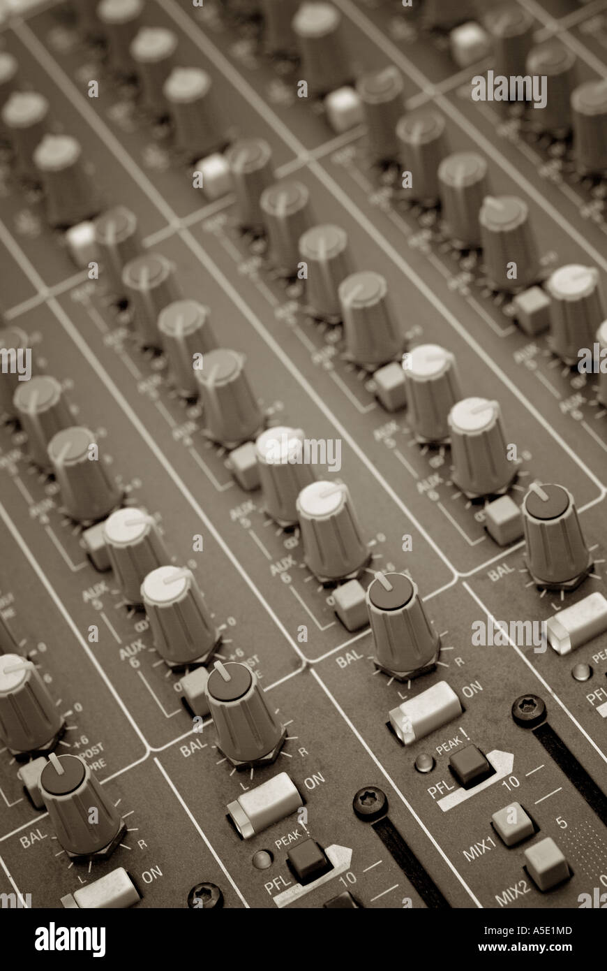 Electronic Mixing Desk Controls in a Recording Studio, Close Up Stock ...