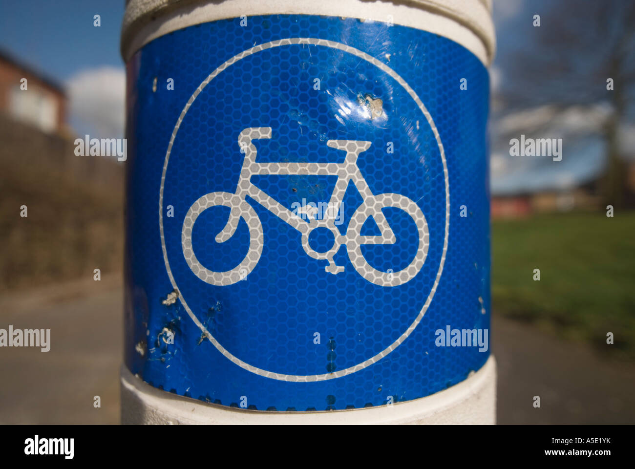 cycle lane sticker on bollard Stock Photo - Alamy