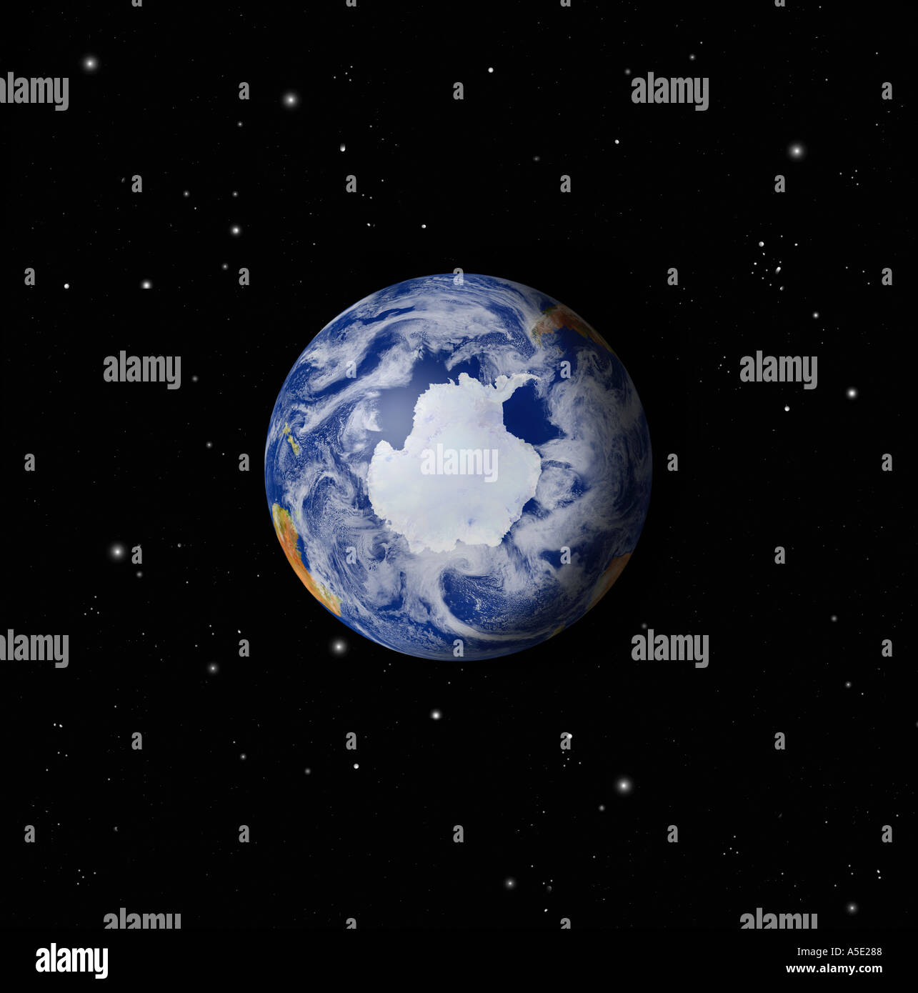 Satellite Image of the Full Earth from Space Antarctic region prominent ...