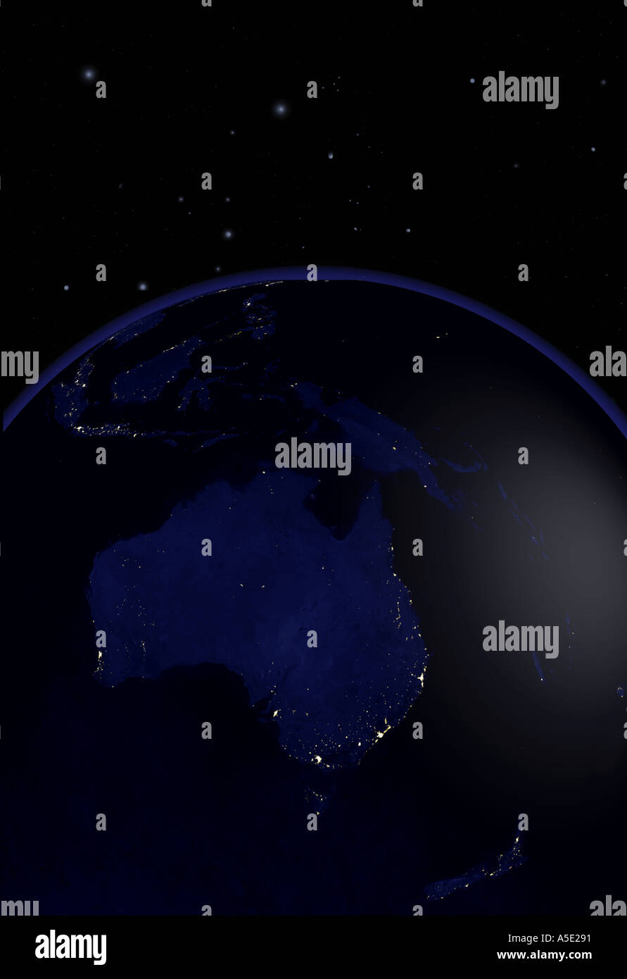 Satellite Image of Australasia at night City lights visible Earth from ...