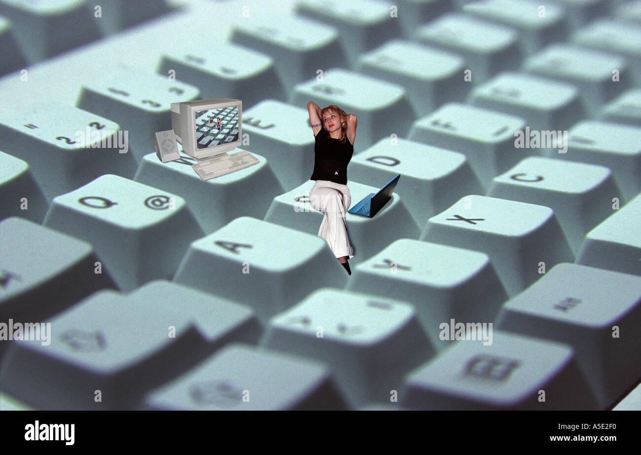 Woman on Keyboard Stock Photo - Alamy