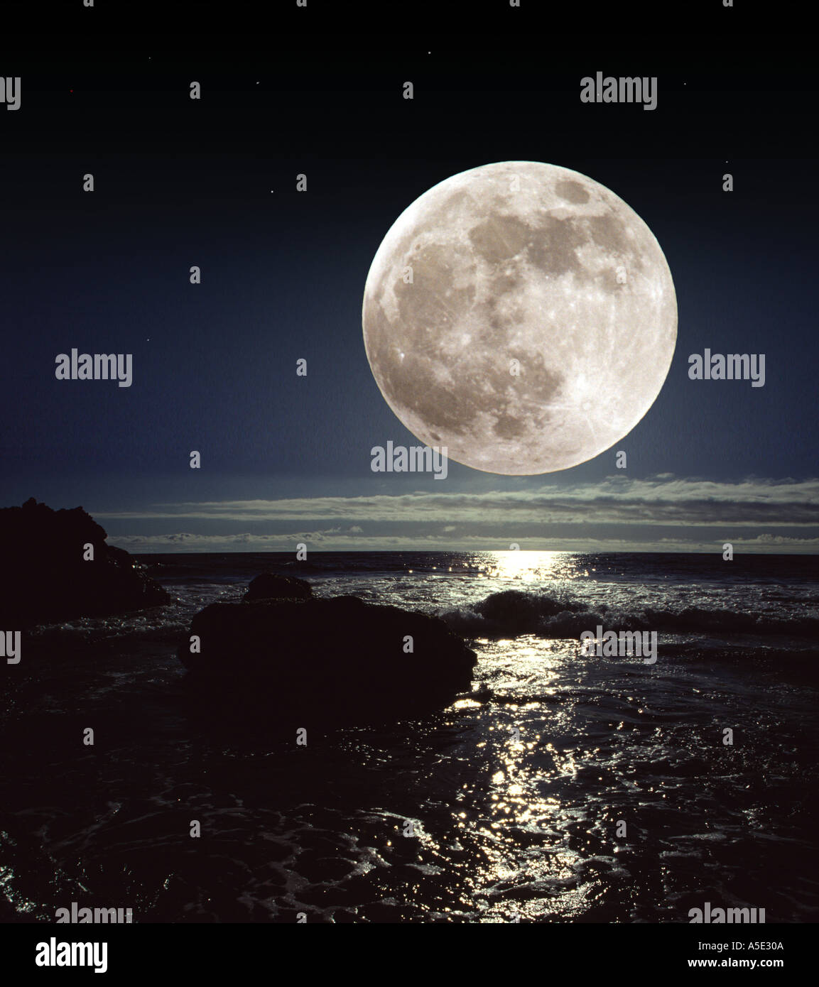 Moon over the Sea Stock Photo - Alamy