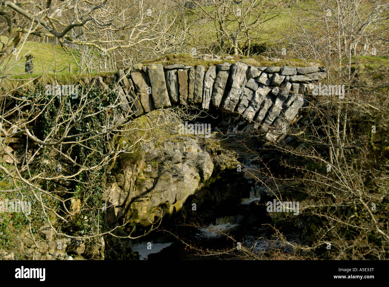 Packhorse bridge over Gayle Beck. Thorns Gill, Yorkshire Dales National ...