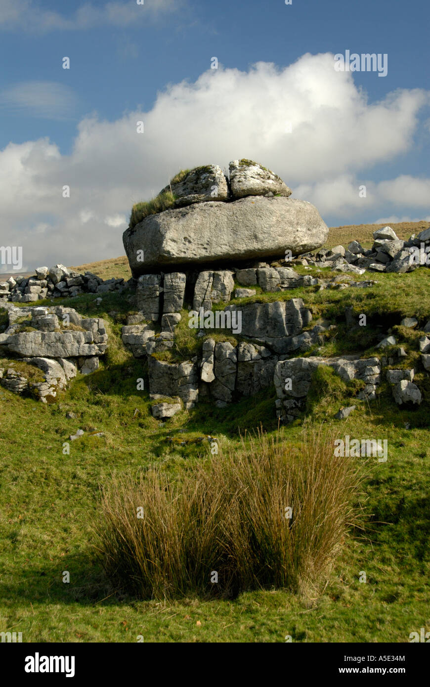 Perched limestone boulder on limestone pedestal. Thorns Gill, Yorkshire ...