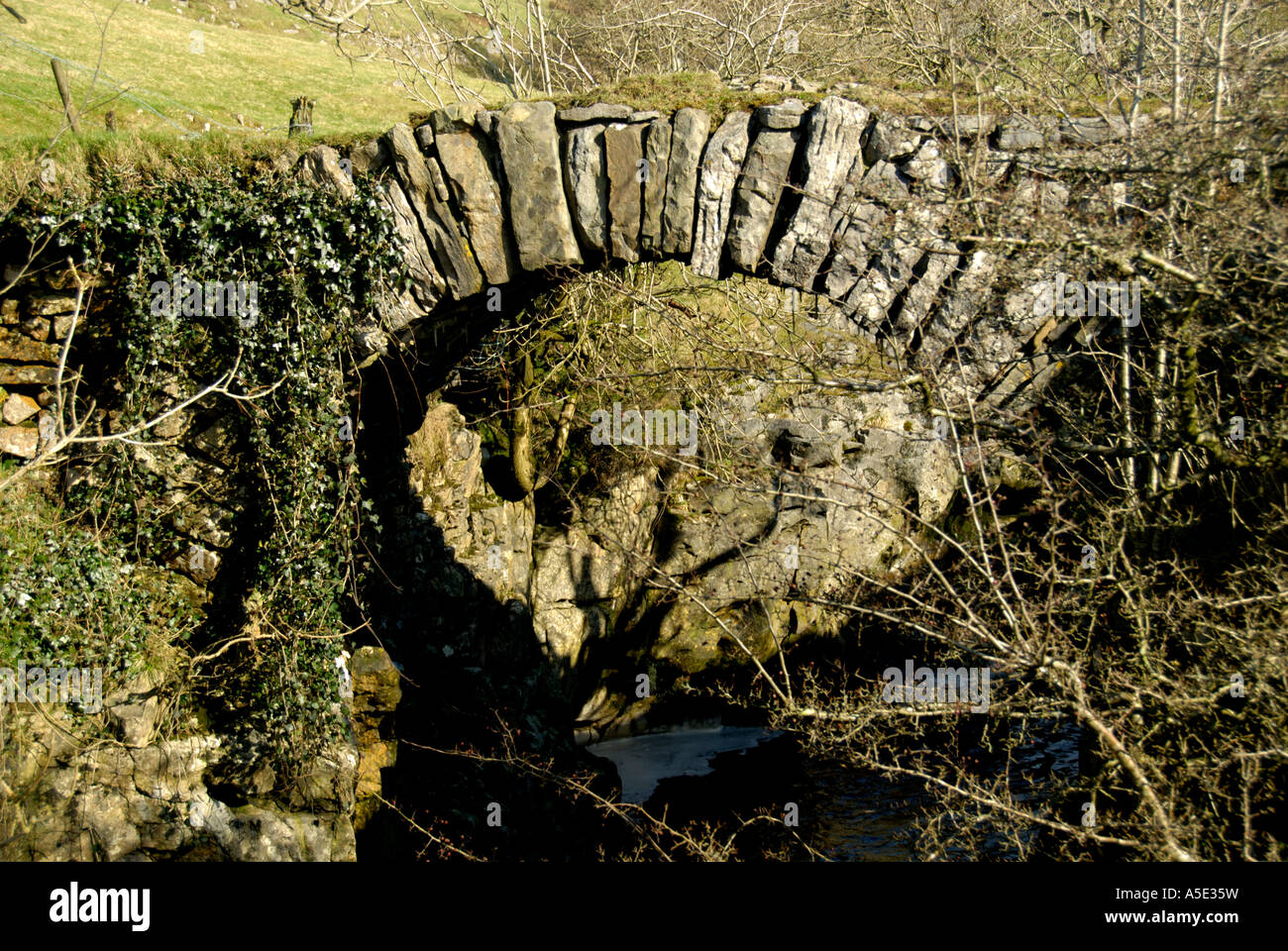Packhorse bridge over Gayle Beck. Thorns Gill, Yorkshire Dales National ...