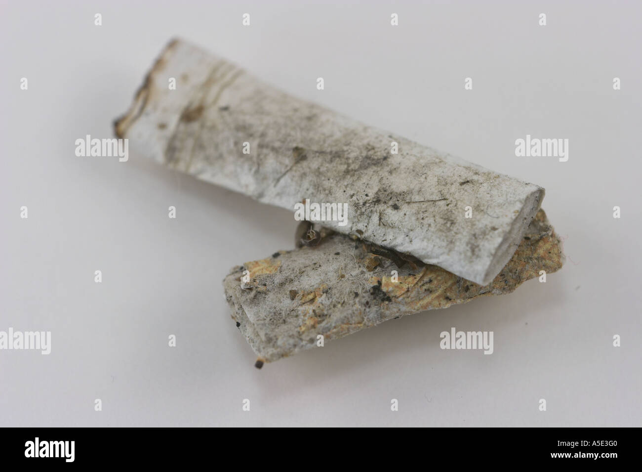 Used cigarettes on a white background Stock Photo - Alamy