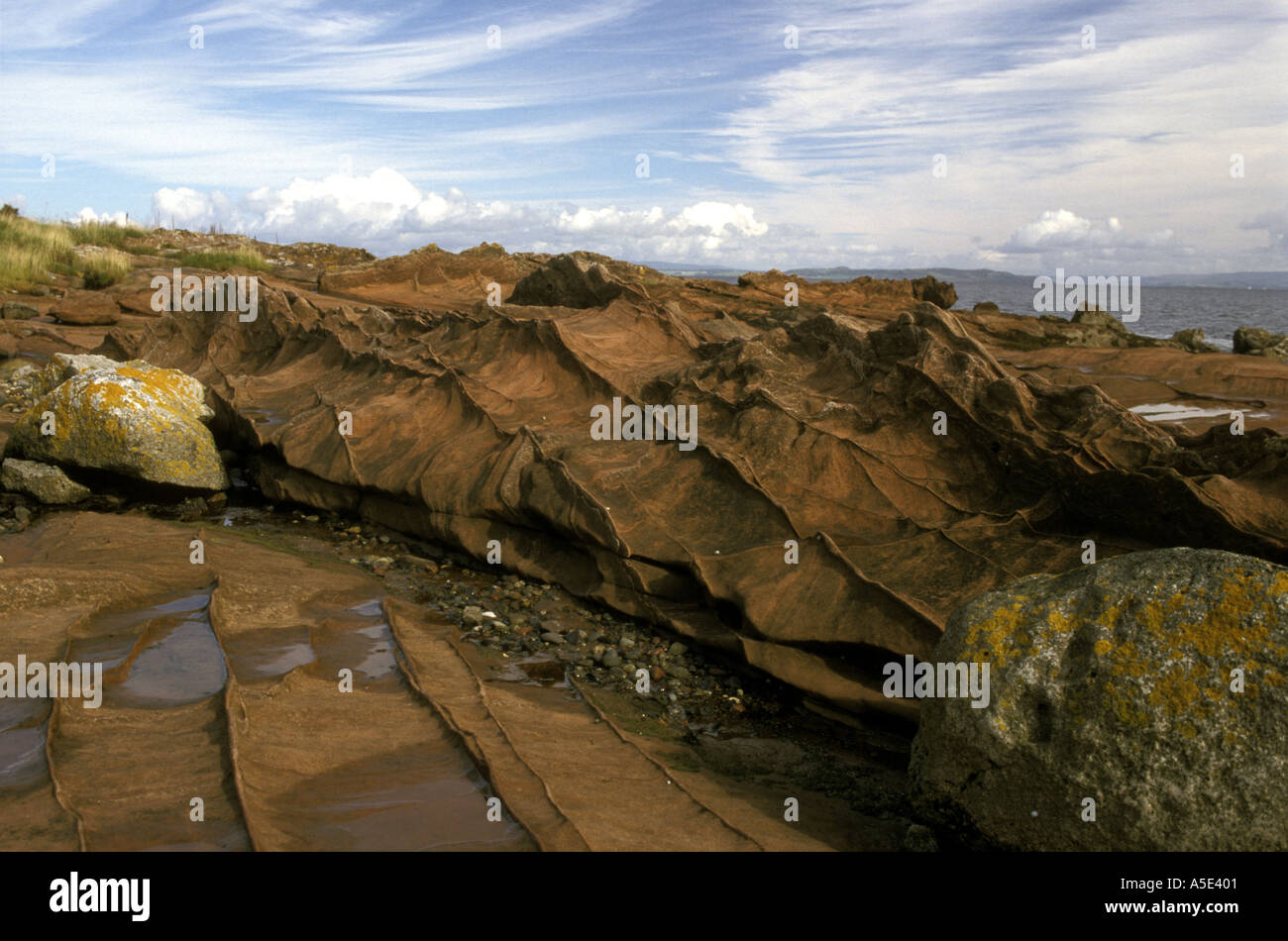 ROCK STRUCTURES AND BEACH NORTH OF MERKLAND POINT ISLE OF ARRAN ...