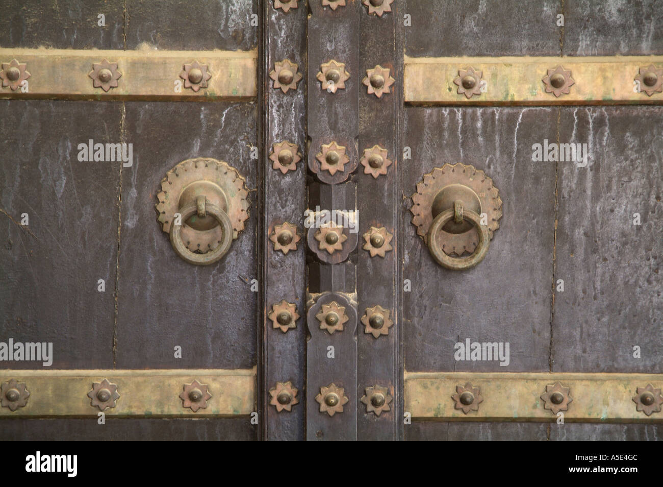 Detail of a wooden door in the Amber Fort, Jaipur, India Stock Photo ...