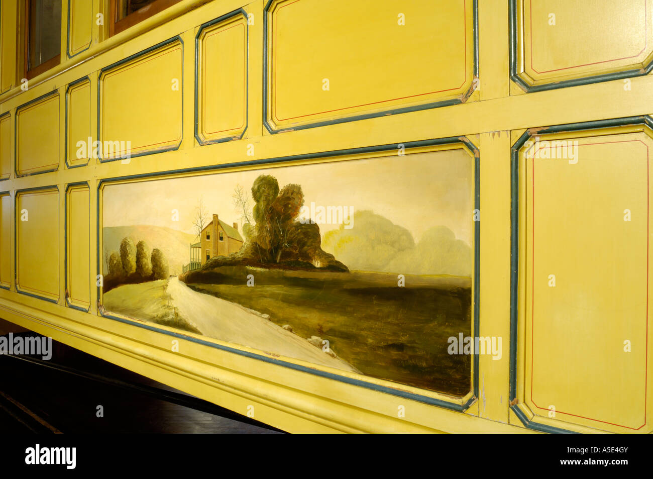 Side detail of a passenger car on an 1858 Rogers train on display at ...