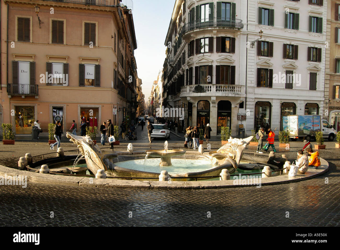The Barcaccia Fountain at the Spanish Steps Piazza di Spagna and the ...