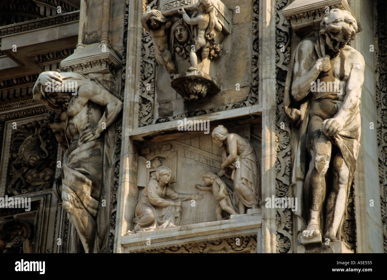Intricate sculptures on the Milan Cathedral, Milan, Italy Stock Photo ...